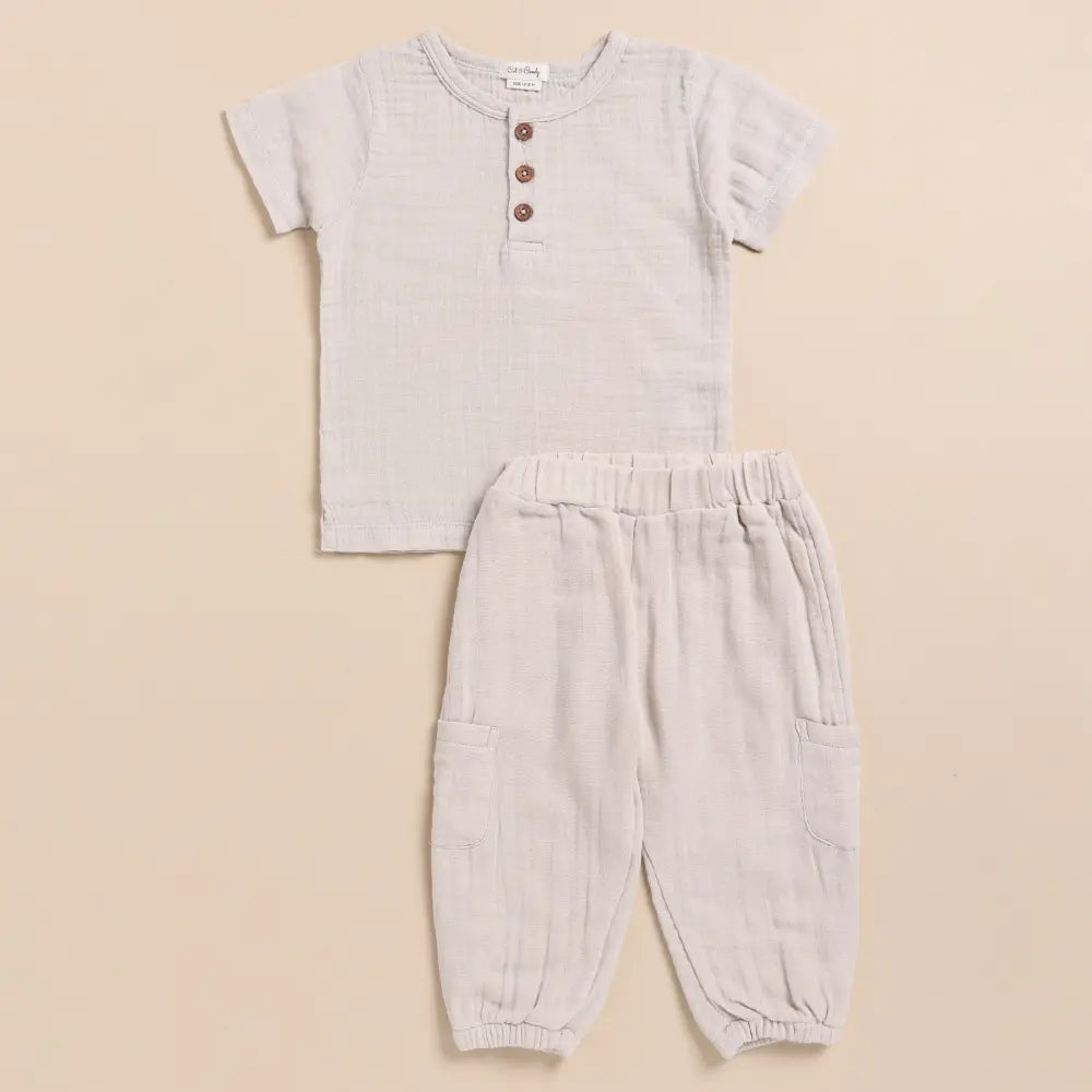 Cot & Candy Baby Organic Muslin Short Sleeve Henley Tshirt With Lounge ...